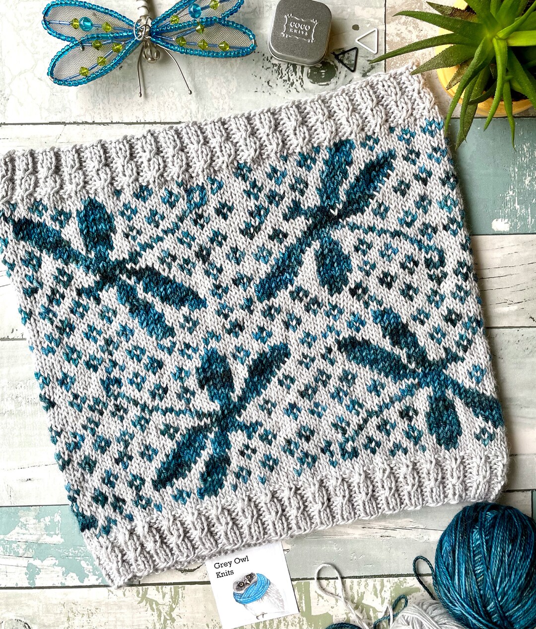 KNITTING PATTERN/DANCING Dragonfly Cowl/colourwork Scarf Fair Isle ...