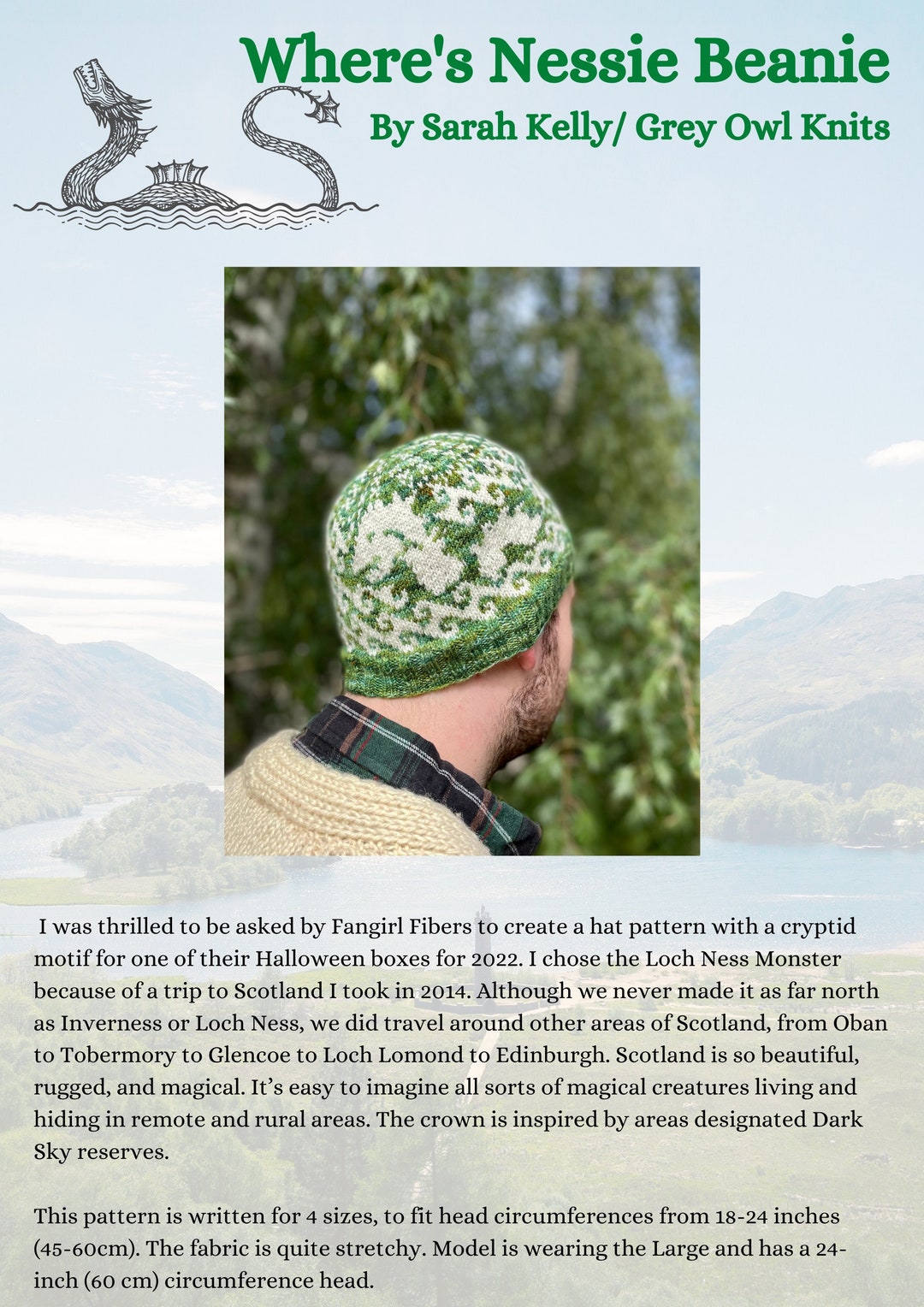 PATTERN/ Where's Nessie/ Beanie/ Toque/ Knitting Pattern/ Hat ...