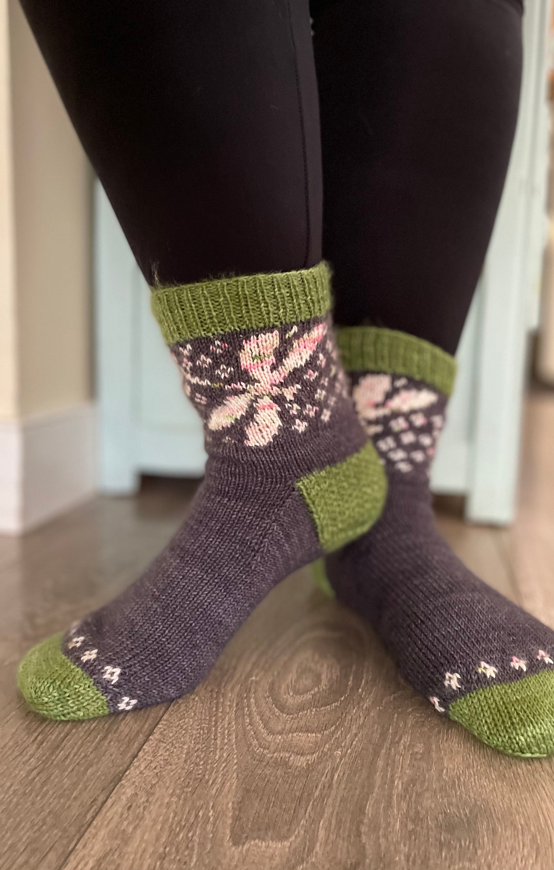KNITTING PATTERN/ DANCING Dragonfly Sock/colourwork/fair Isle/ Adult ...