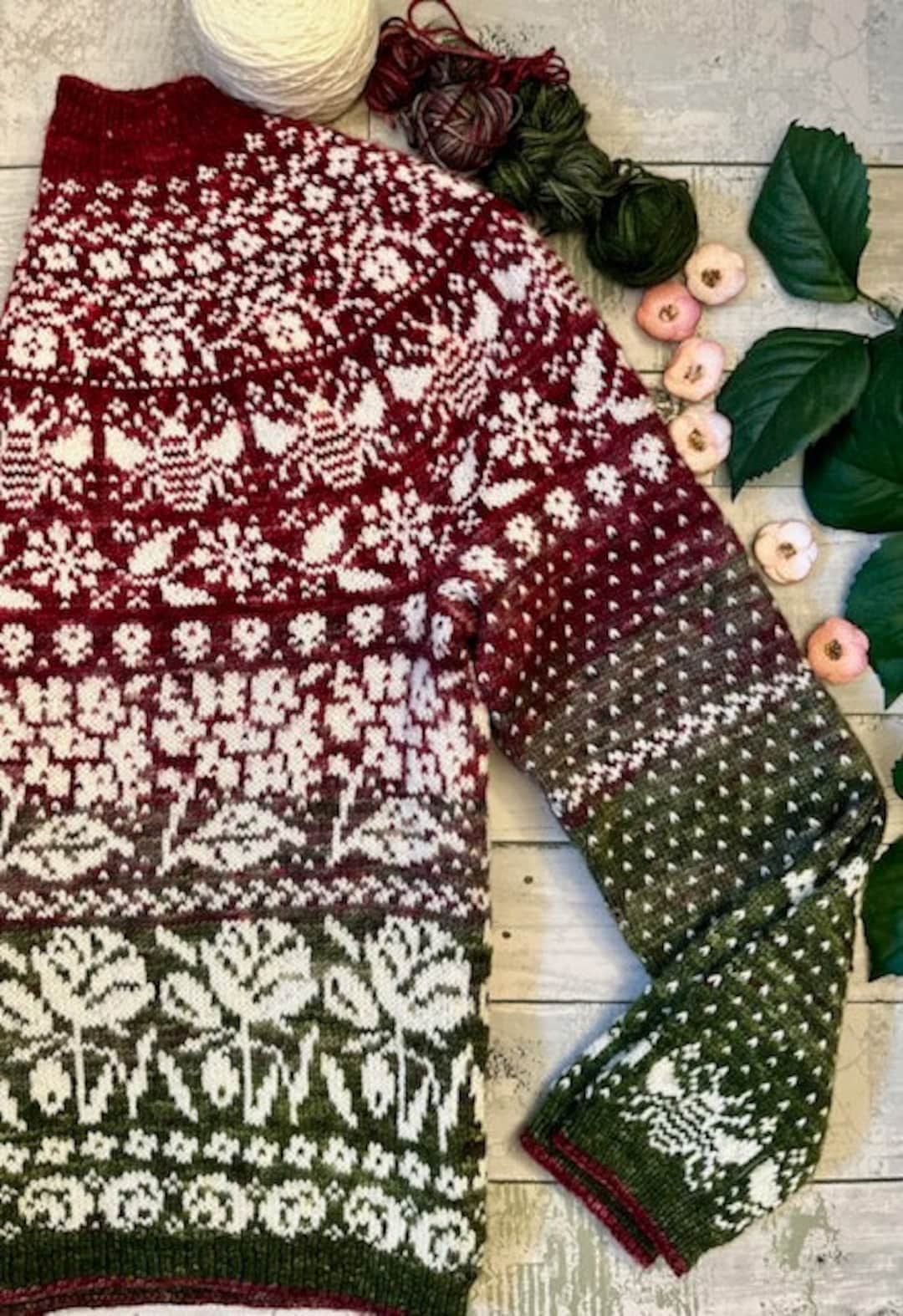KNITTING Pattern/choose Your Own Garden Sweater/ Fair Isle/ Adult ...