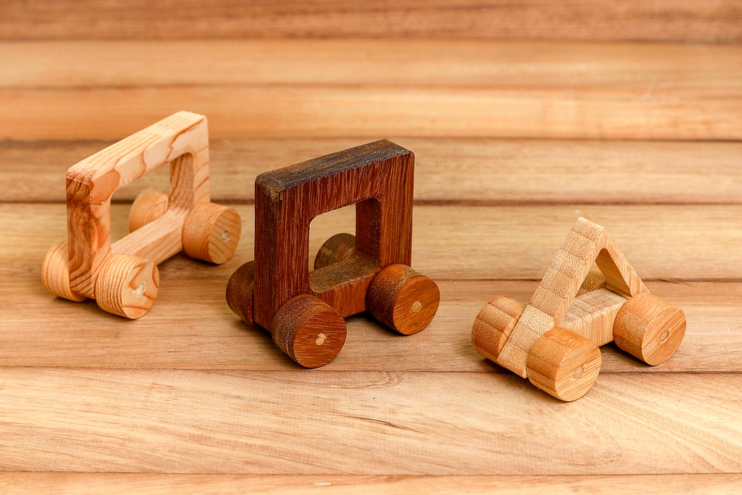 Set of 3 Wooden Car Toys, Triangle Rectangle and Square Geometric Shape ...