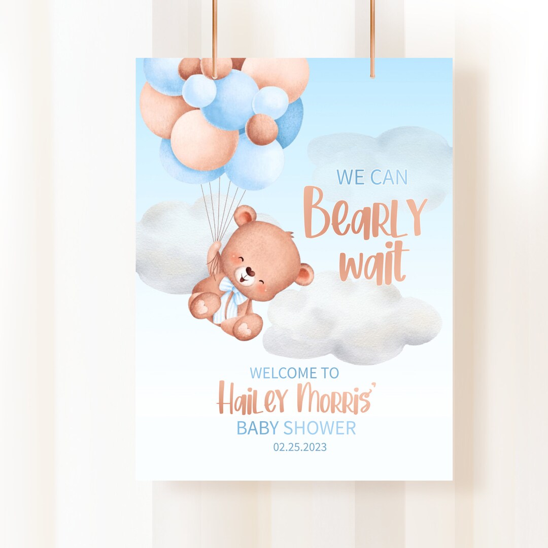 EDITABLE, We Can Bearly Wait, Bear Poster, Baby Shower, Teddy Bear Baby ...