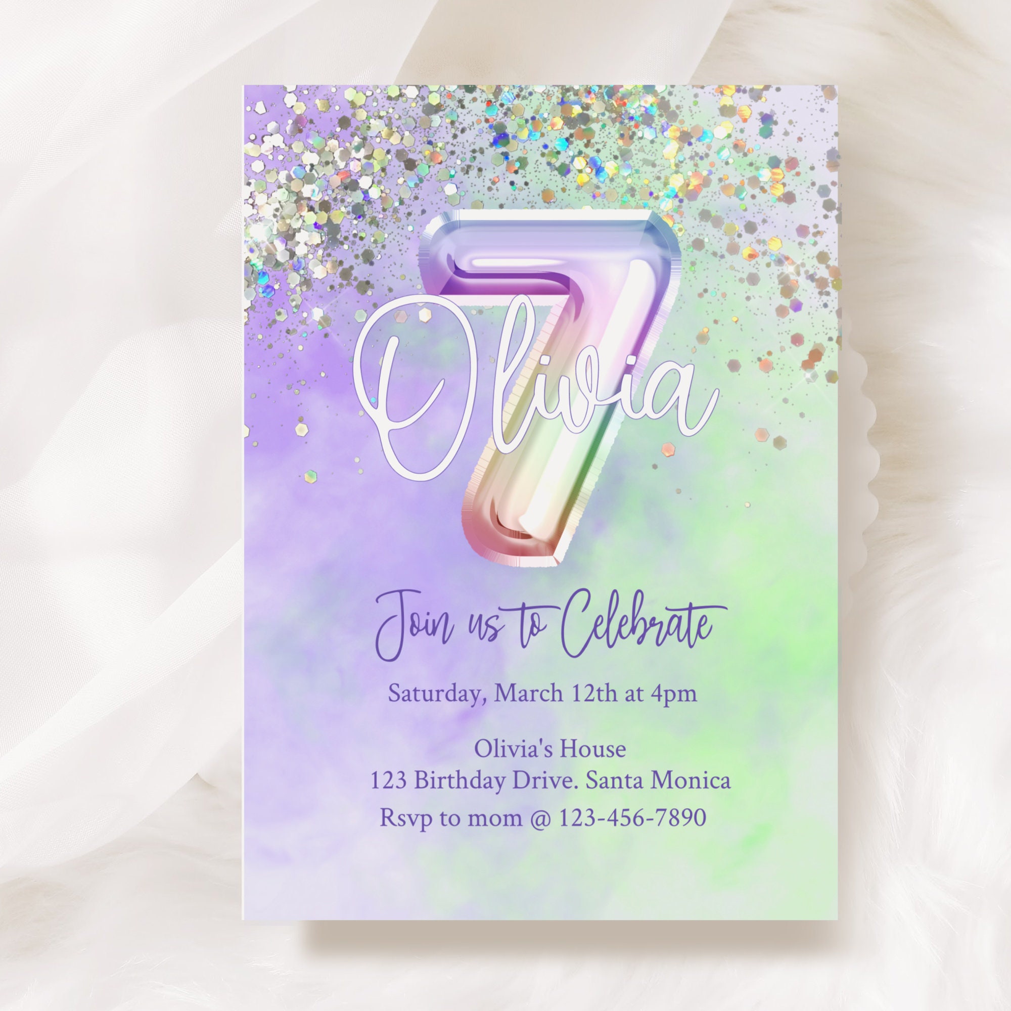 EDITABLE Seventh Birthday 7th Birthday Invitation Etsy