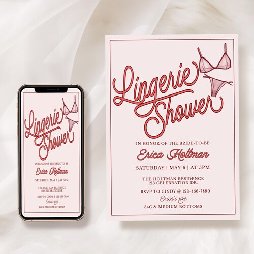 Modern Lingerie Shower Invitation Diy Bachelorette Party Etsy