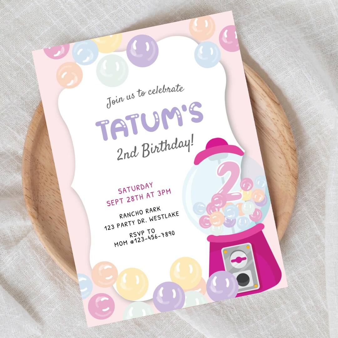 Bubble Gum Invite, Gum Party, Gumball, Sweet Celebration, Candy Party ...