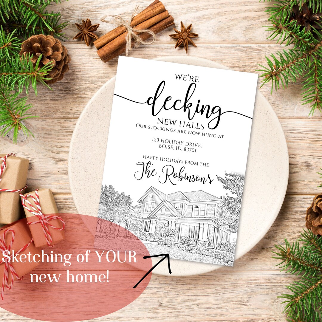 Decking New Halls, Christmas Card, We've Moved Christmas Card, Custom ...