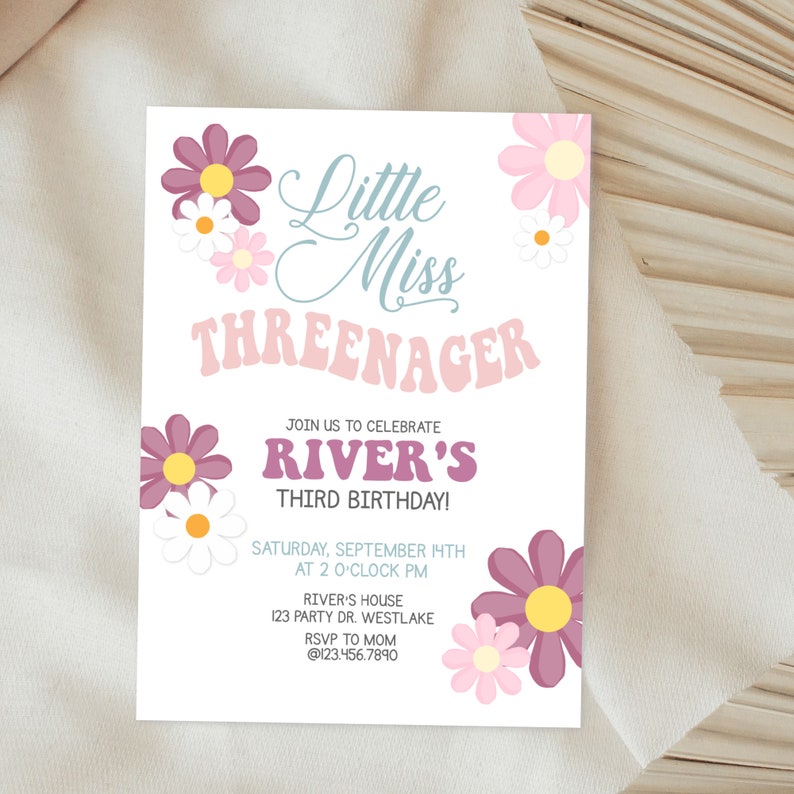 EDITABLE Retro Birthday Invitation Three Third Birthday - Etsy