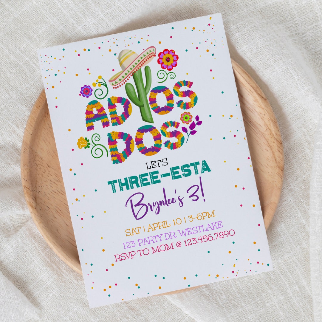 Adios Dos, Fiesta, Fiesta Birthday, Three, 3rd Birthday, Gender Neutral ...