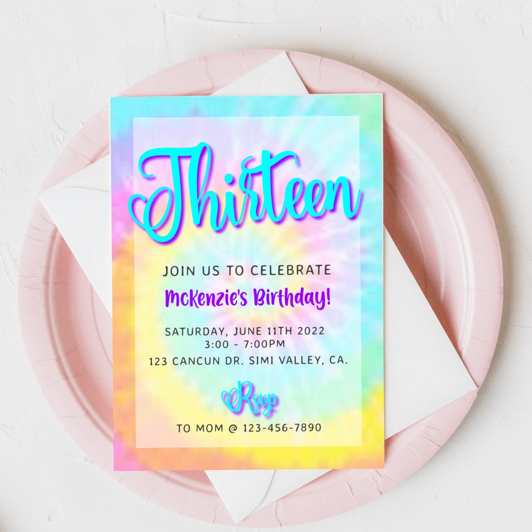 EDITABLE, Tie-dye Birthday, Rainbow Invitation, Tie Dye Party, Any Age ...