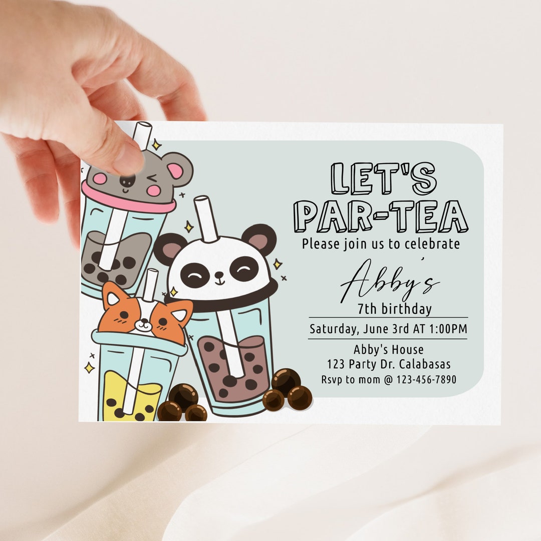 EDITABLE, Let's Par-tea, Boba Party, Boba Birthday, Tea Party, Any Age ...