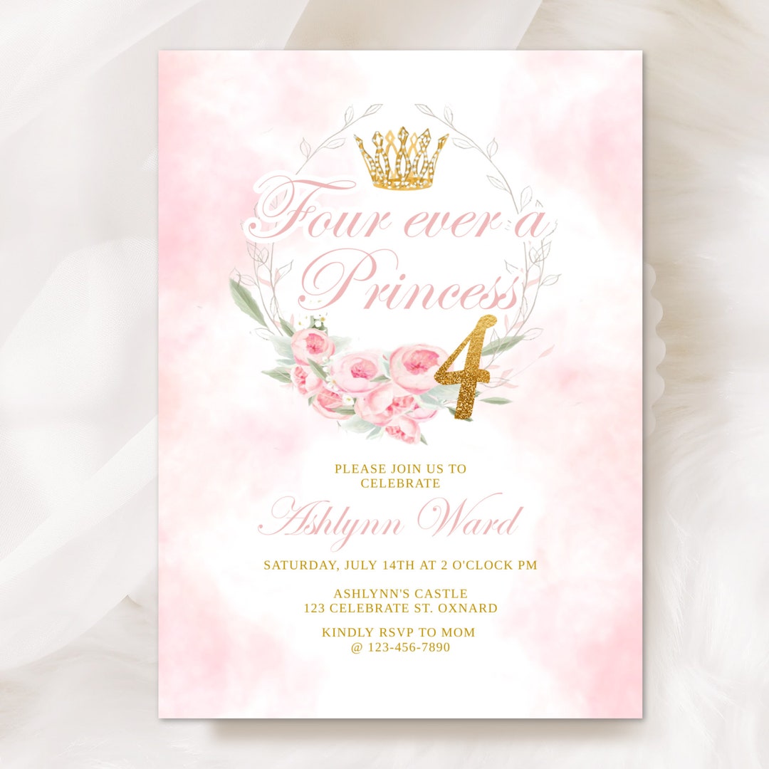 EDITABLE, 4 Ever a Princess, 4th Birthday, Four, Princess Birthday ...