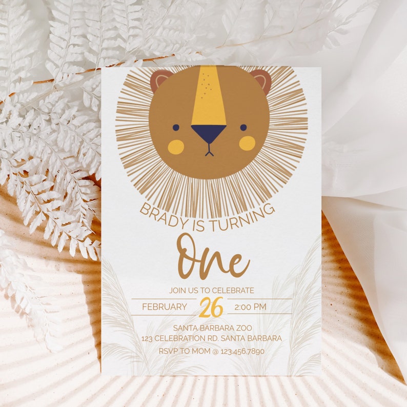 EDITABLE ONE First Birthday Lion Birthday Invite Safari - Etsy