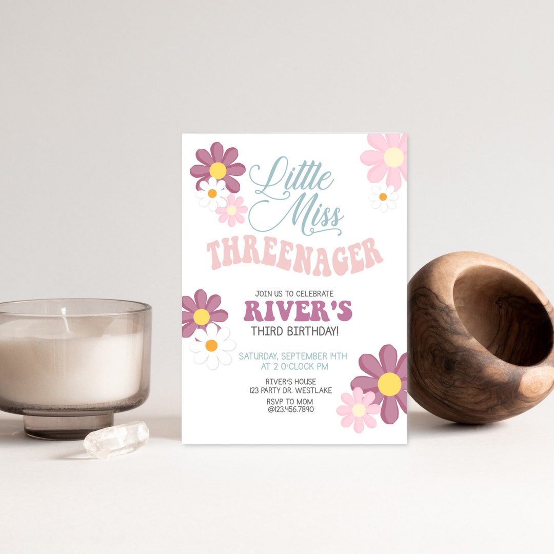 EDITABLE, Retro Birthday Invitation, Three, Third Birthday, Threenager ...