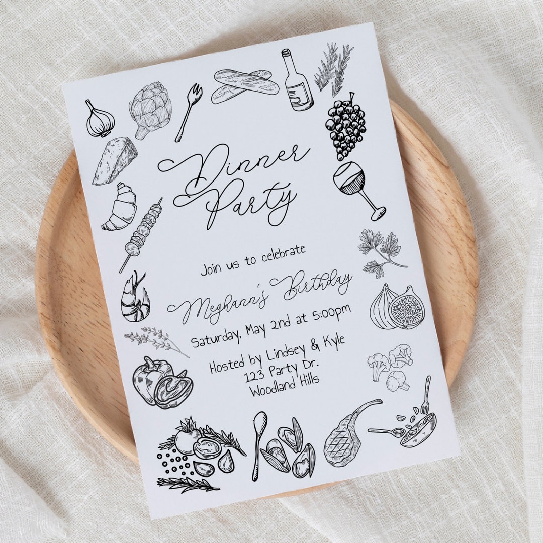 Dinner Party, Minimalist Party, Editable Invite, Birthday Dinner ...