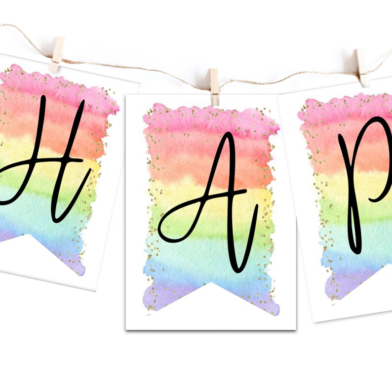 EDITABLE Rainbow Birthday Banner Happy Birthday Banner - Etsy