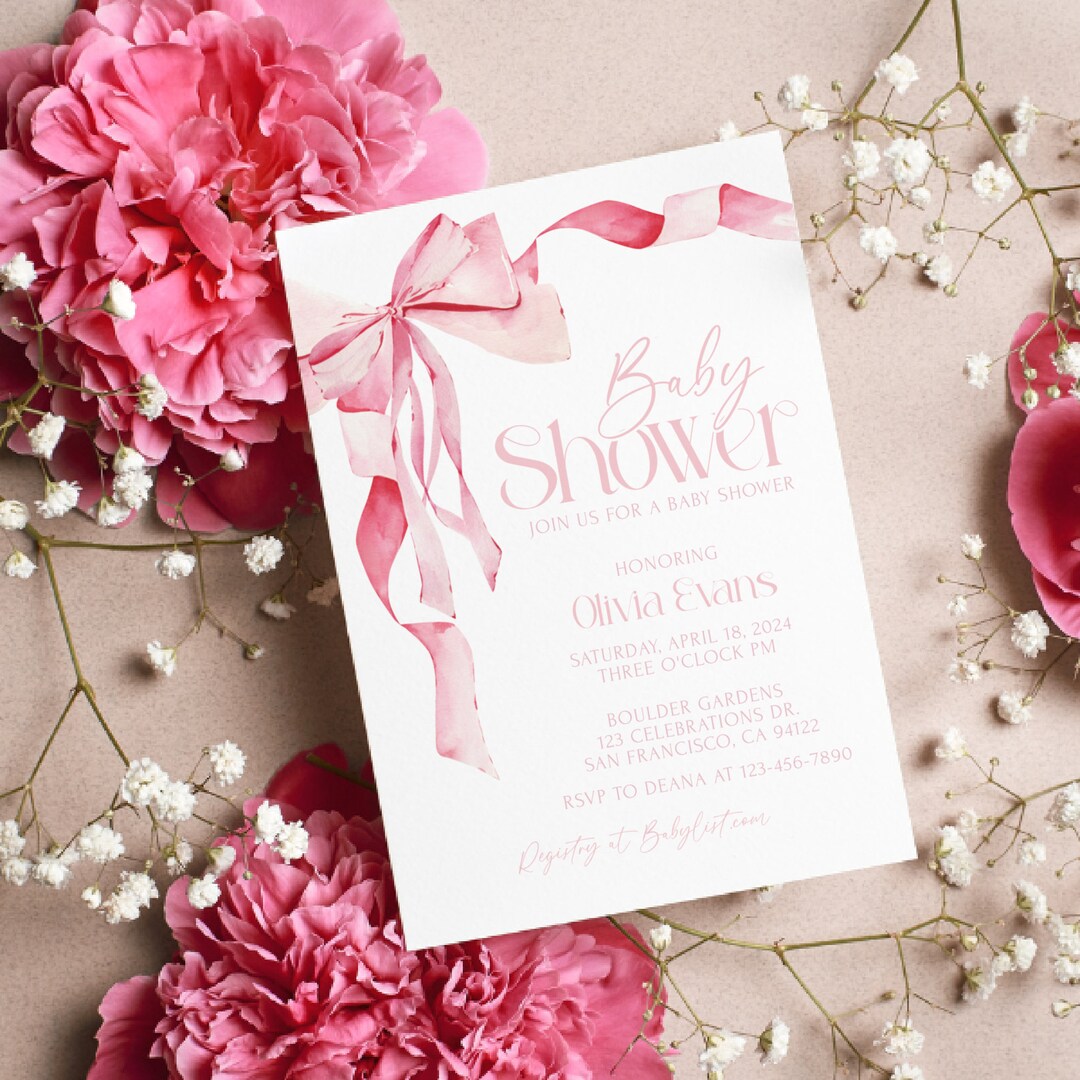 Pink Bow Baby Shower, Baby Shower, It's A Girl, Minimalist Baby Shower ...