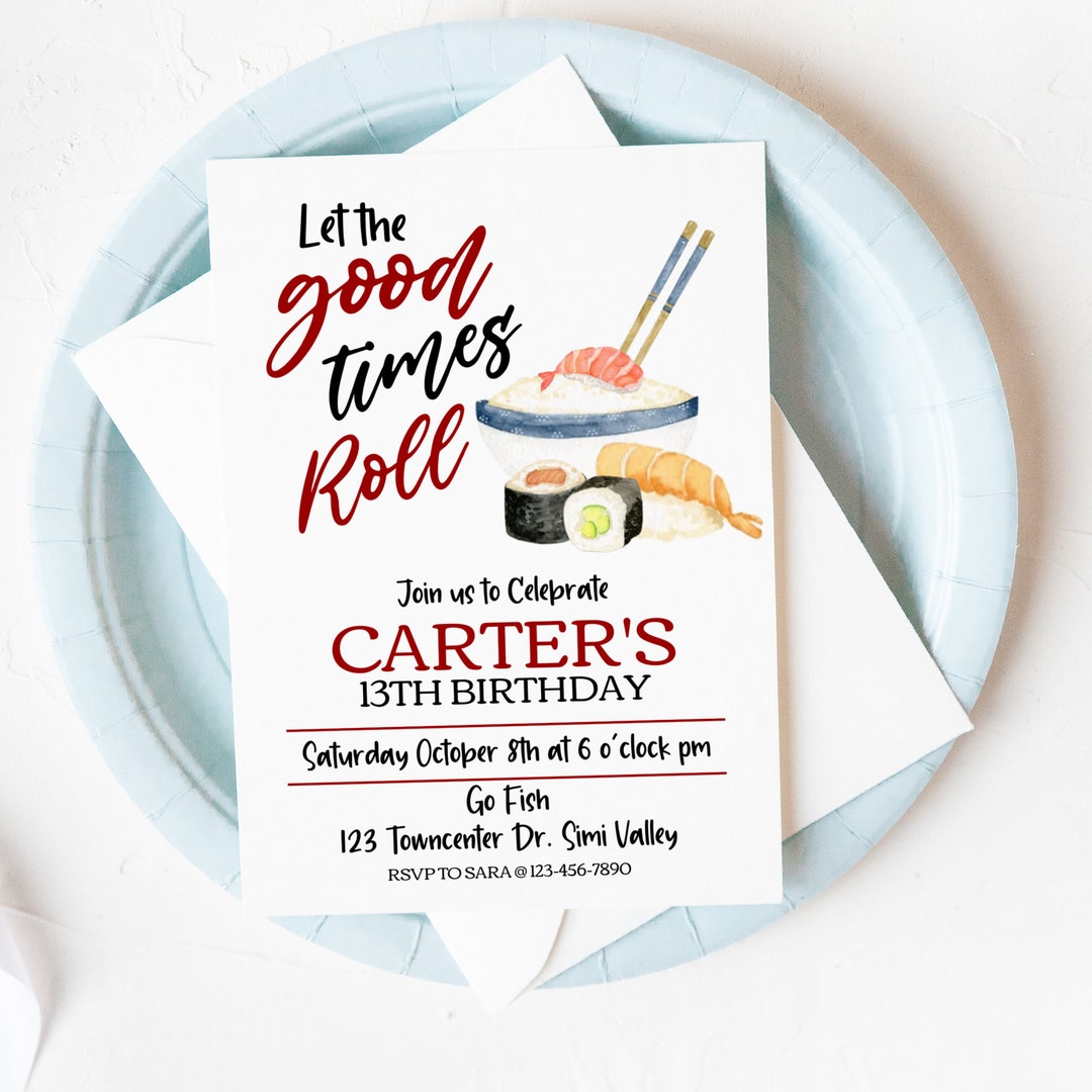 Editable, Sushi Invitation, Let the Good Times Roll, Dinner Party ...