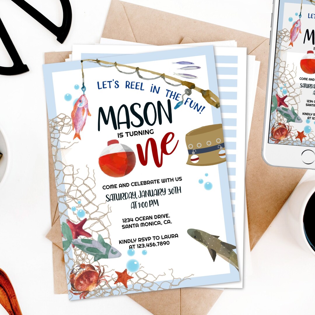 Fishing Invitation, 1st Birthday, Ofishally One, Fishing Birthday ...