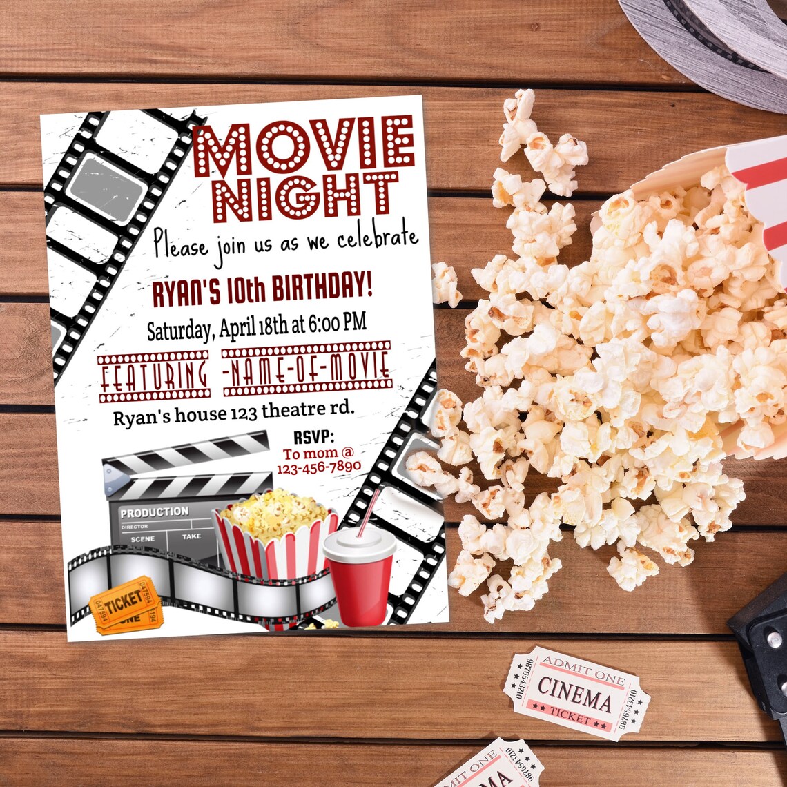 Movie Party Movie Night Movie Themed Birthday Invitation - Etsy