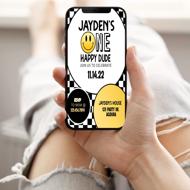 EDITABLE ONE Happy Dude Smiley Face 1st Birthday First - Etsy