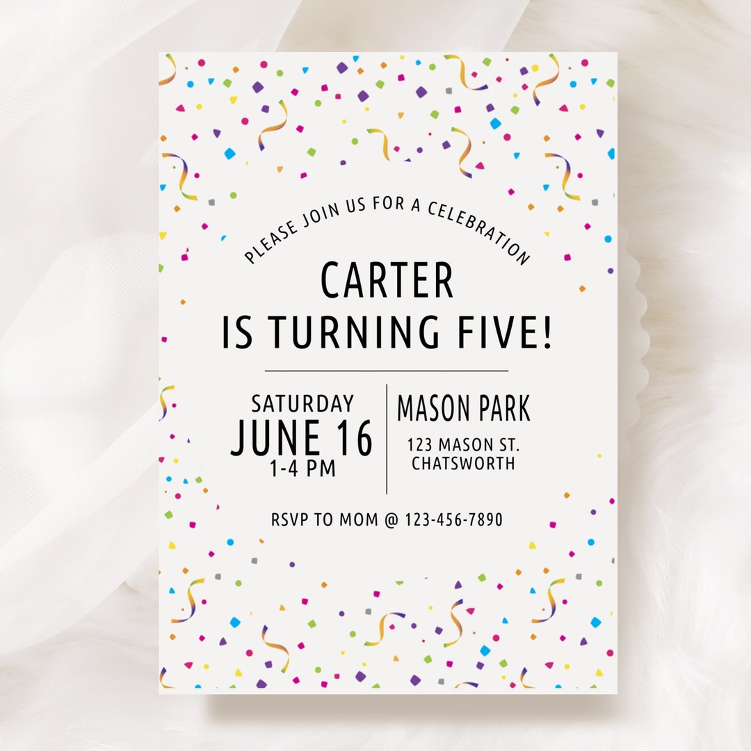 EDITABLE, Confetti Invitation, Birthday Invite, Any Age, Gender Neutral ...