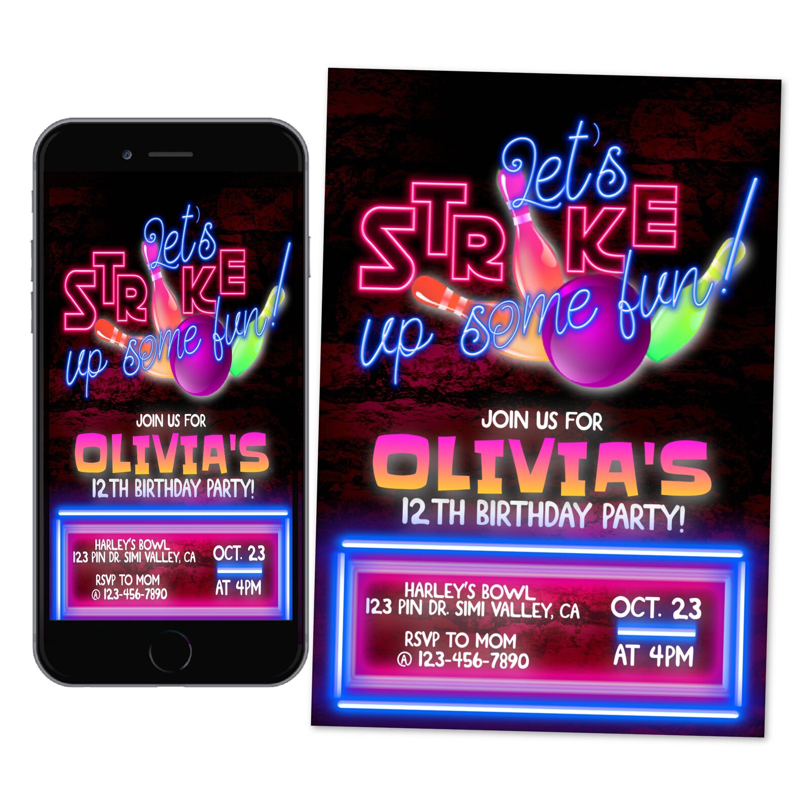 Strike up Some Fun Bowling Invitation Cosmic Bowling Glow | Etsy