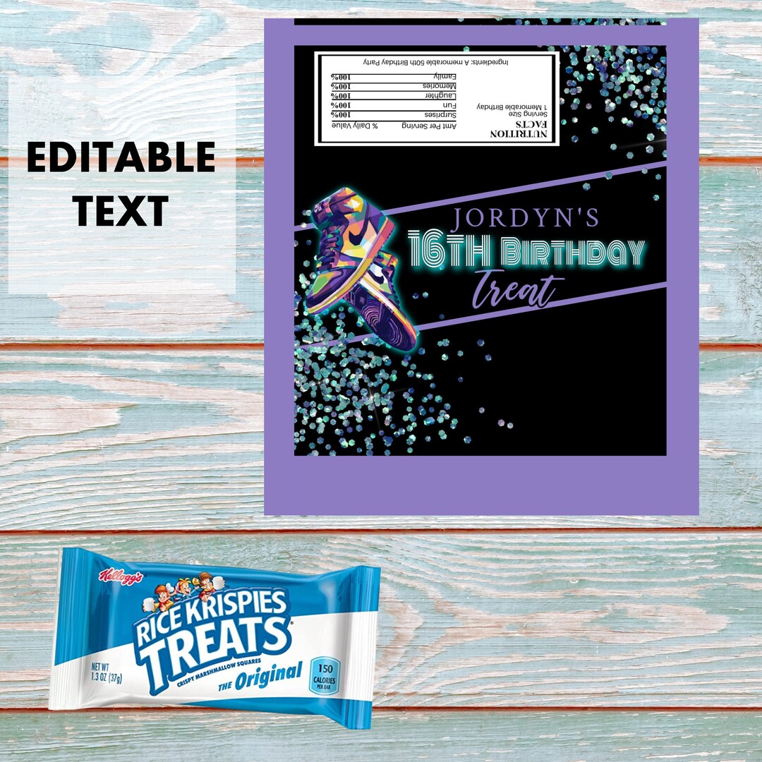 EDITABLE, Rice Krispies Label, Girl Sneaker Party, Sneaker Ball, Come ...