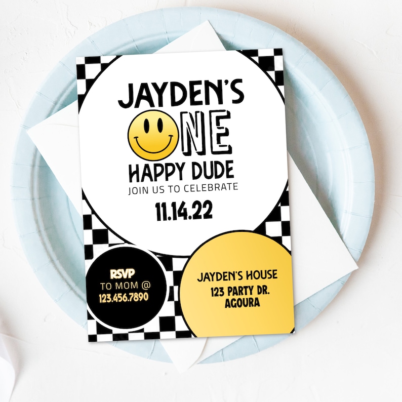 EDITABLE ONE Happy Dude Smiley Face 1st Birthday First - Etsy