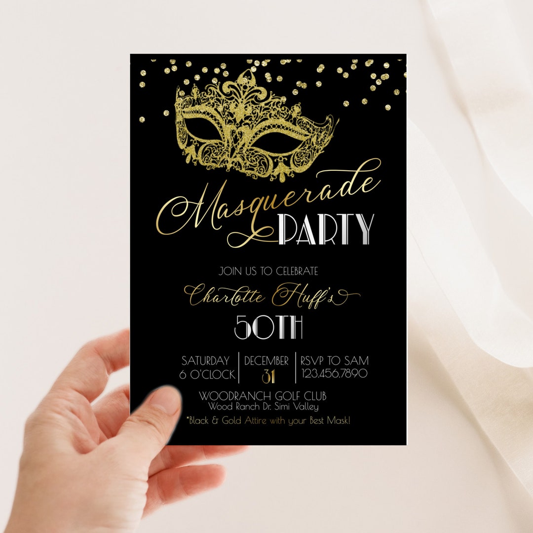 Editable Gold Mask Masquerade Party Invitation (instant Download) - Etsy