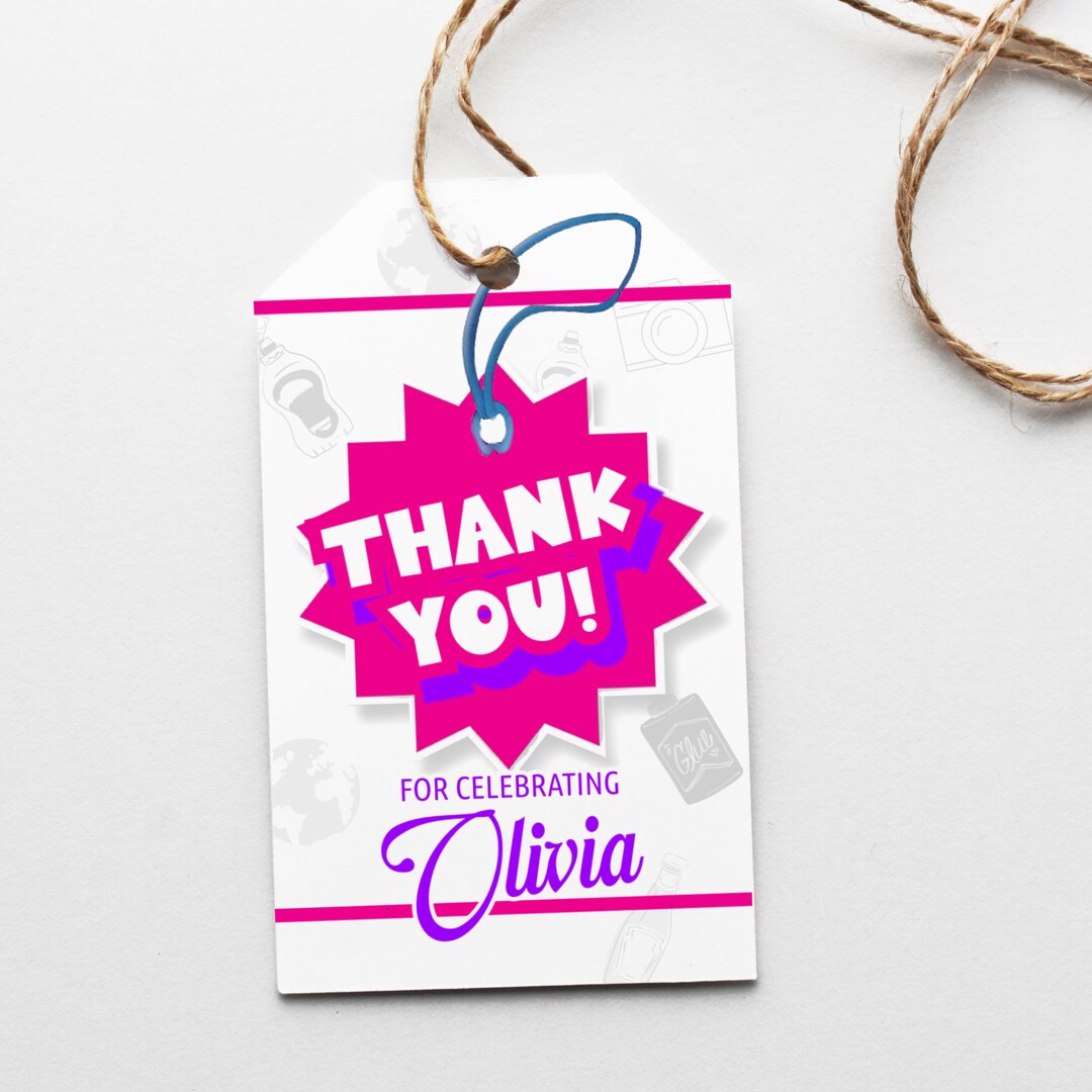 Editable, Mini, Girl Party Birthday, Thank You Tag, Kids Party, Favor ...