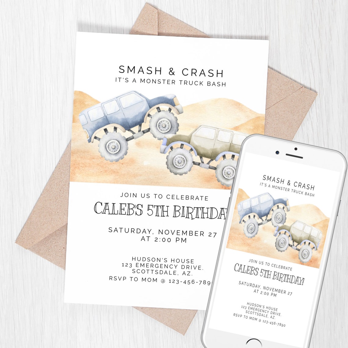 EDITABLE Smash and Crash Monster Truck Invitation Cars | Etsy