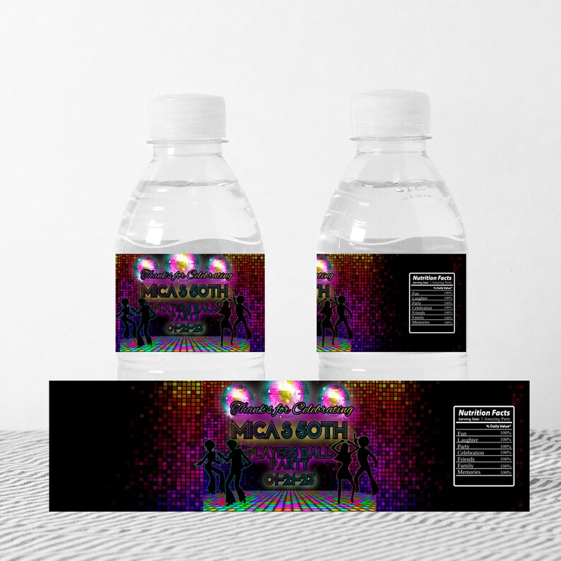 EDITABLE Water Bottle Labels Disco Party Disco Birthday - Etsy
