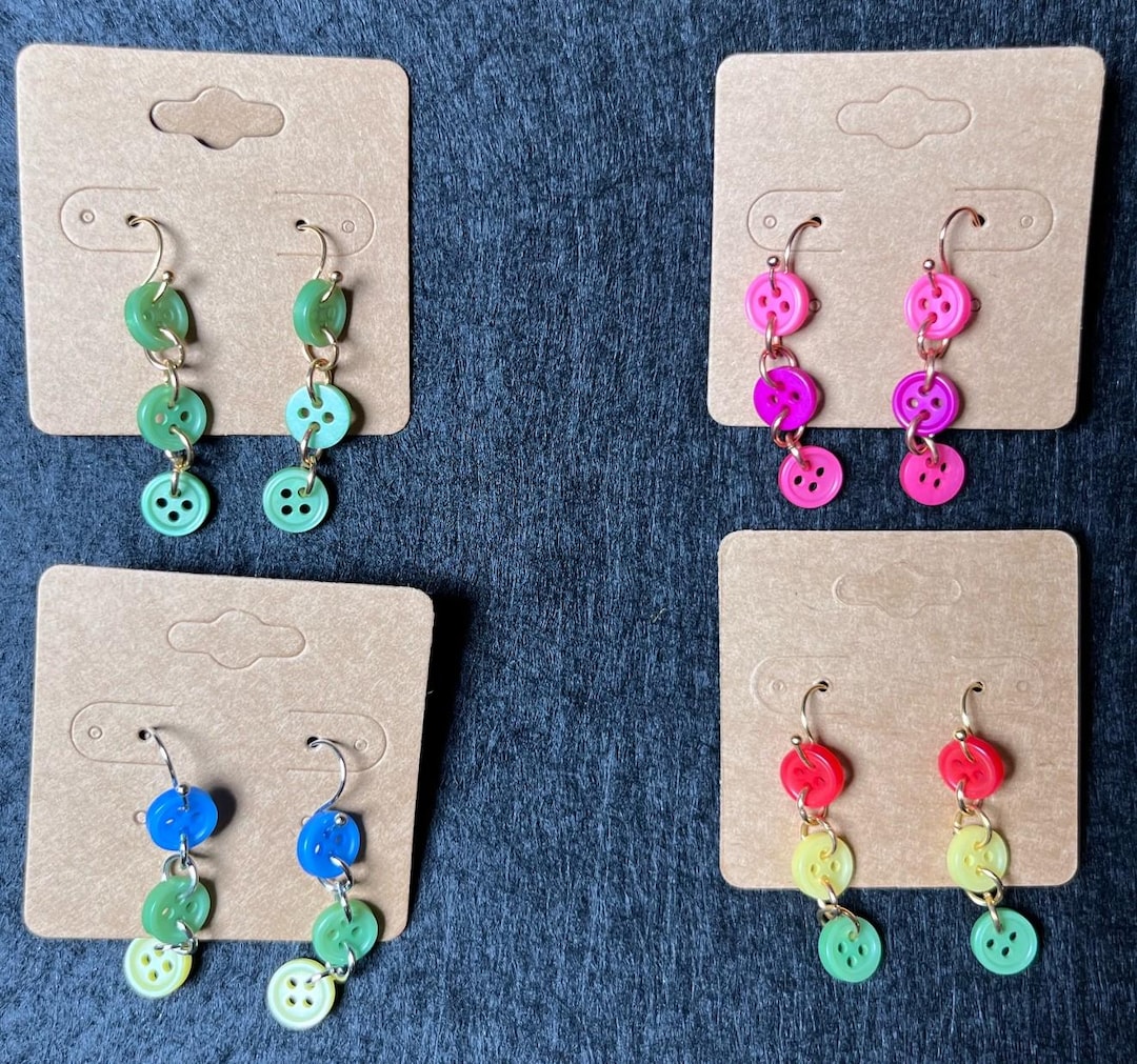 Handmade Button Dangle Earrings: Colorful Statement Jewelry - Etsy