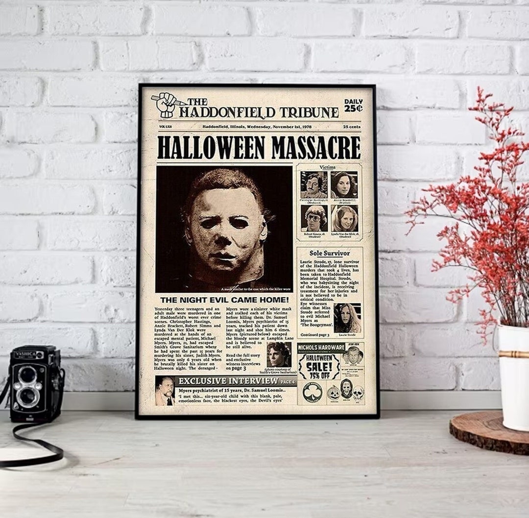 Halloween 1978 Movie Retro Poster, the Haddonfield Tribune Michael ...