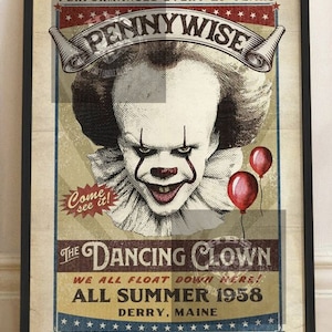 Pennywise Clown IT Horror Movie Poster the Losers Club Retro Vintage ...