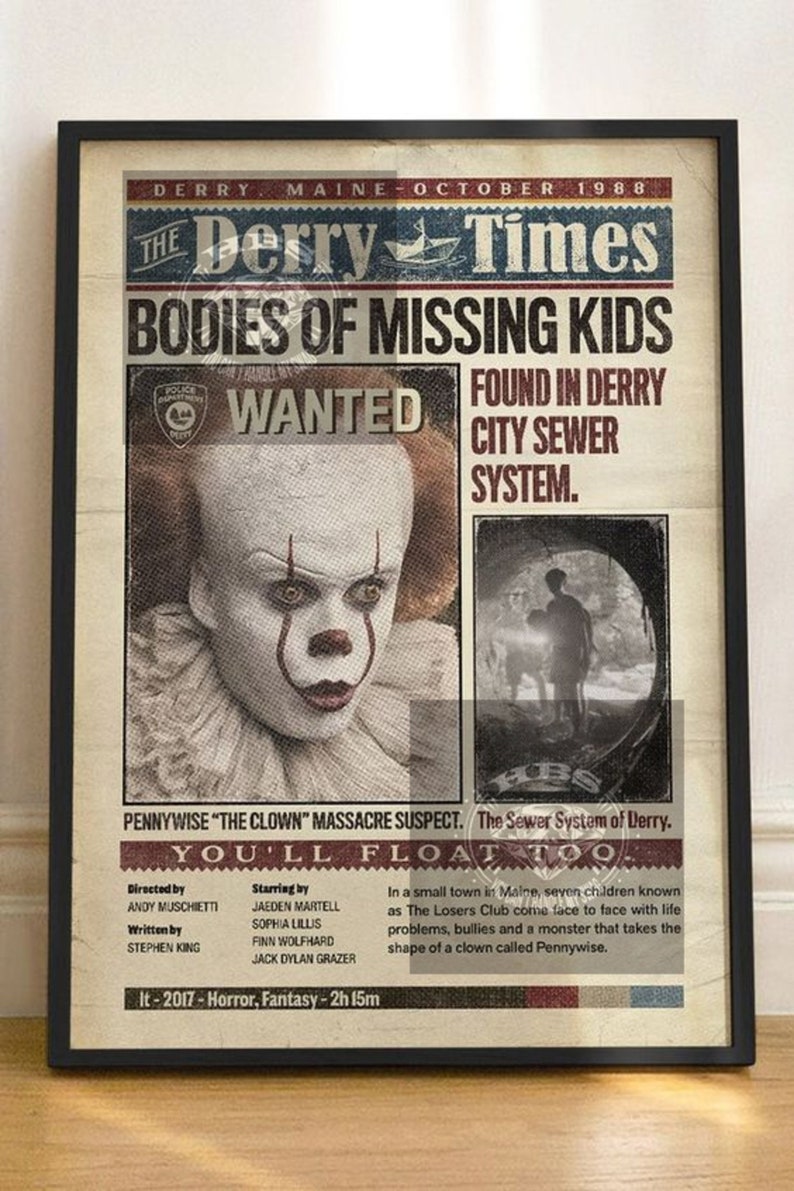 IT Pennywise Clown Horror Movie Poster the Losers Club Missing Kids ...