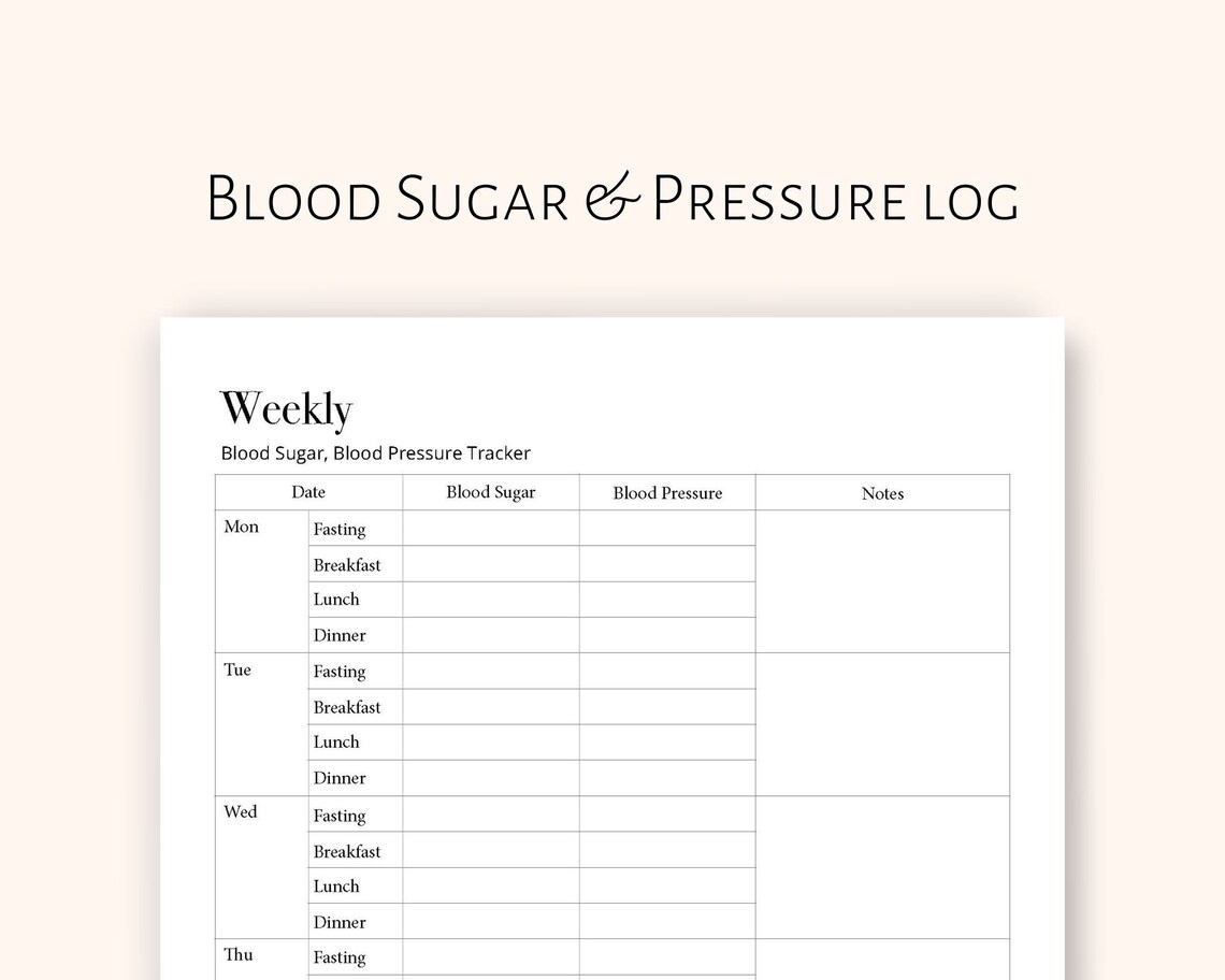 Diabetic Diary, Weekly Blood Glucose Tracker, Weekly Blood Pressure Log ...
