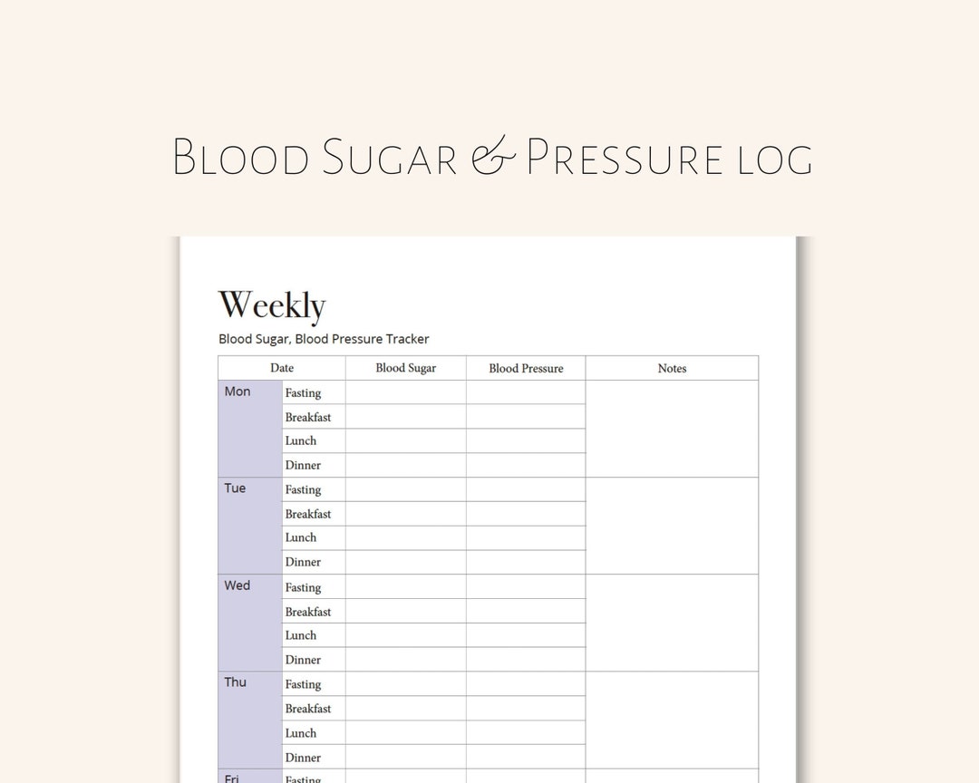 Diabetes Log, Weekly Blood Glucose Tracker, Blood Pressure Log Book ...
