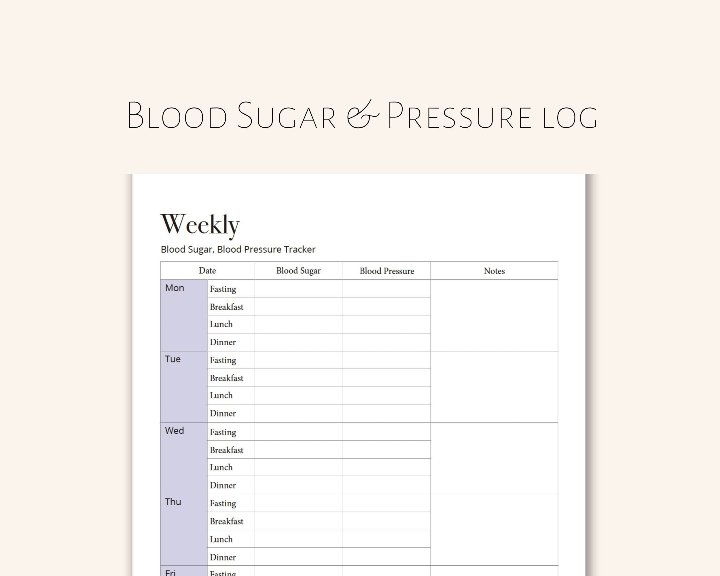 Diabetes Log, Weekly Blood Glucose Tracker, Blood Pressure Log Book ...