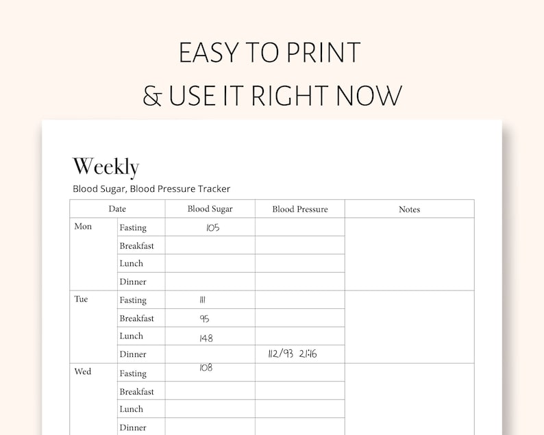 Diabetic Diary, Weekly Blood Glucose Tracker, Weekly Blood Pressure Log ...