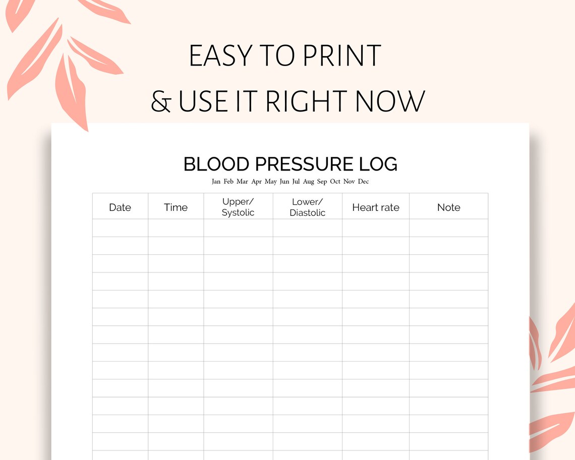 Blood Pressure Monthly Log, Blood Pressure Tracker, Blood Pressure Log ...