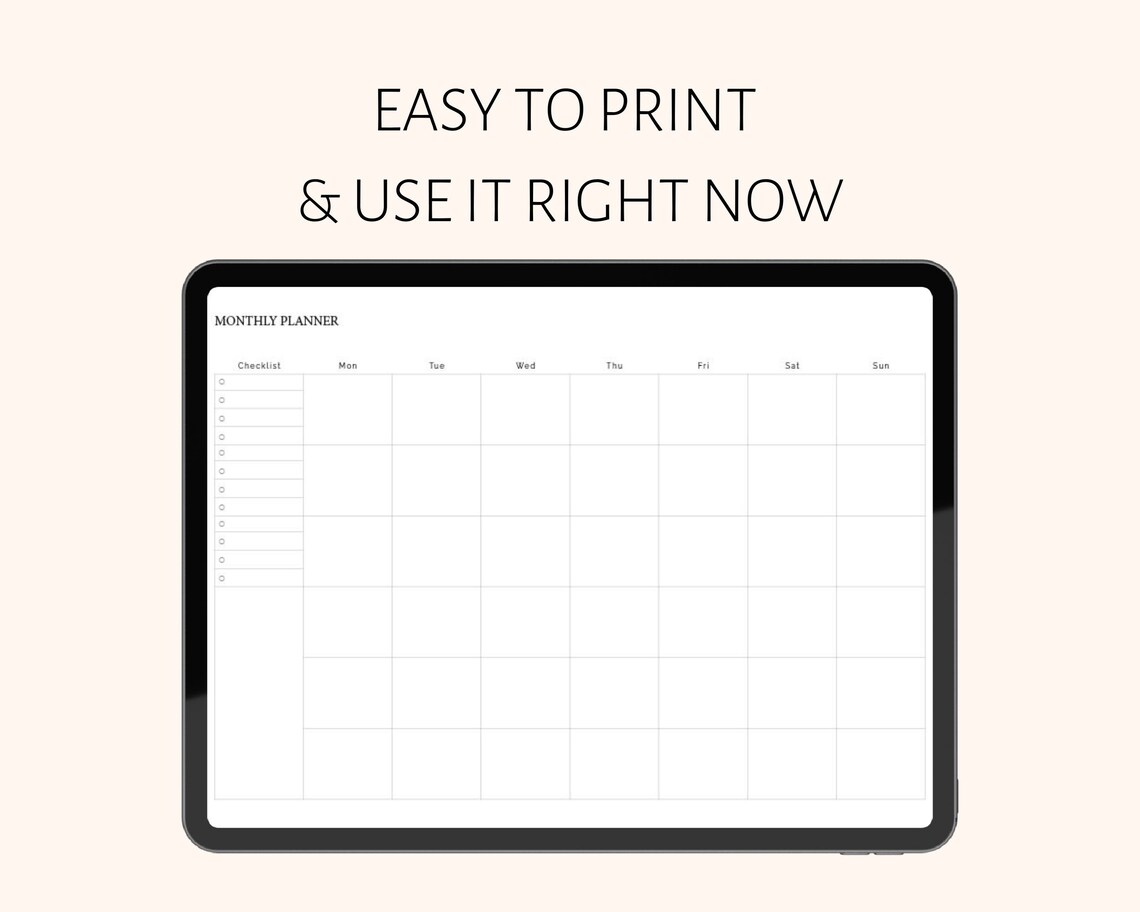 Undated Monthly Checklist Printable Planner, Productivity Monthly ...