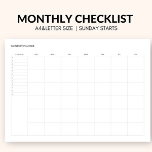 Undated Monthly Checklist Printable Planner, Productivity Monthly ...