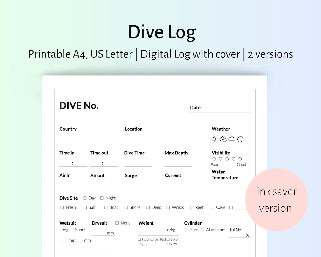 Dive Log Book Printable & Digital | Goodnotes PDF | A4 US Letter Size ...