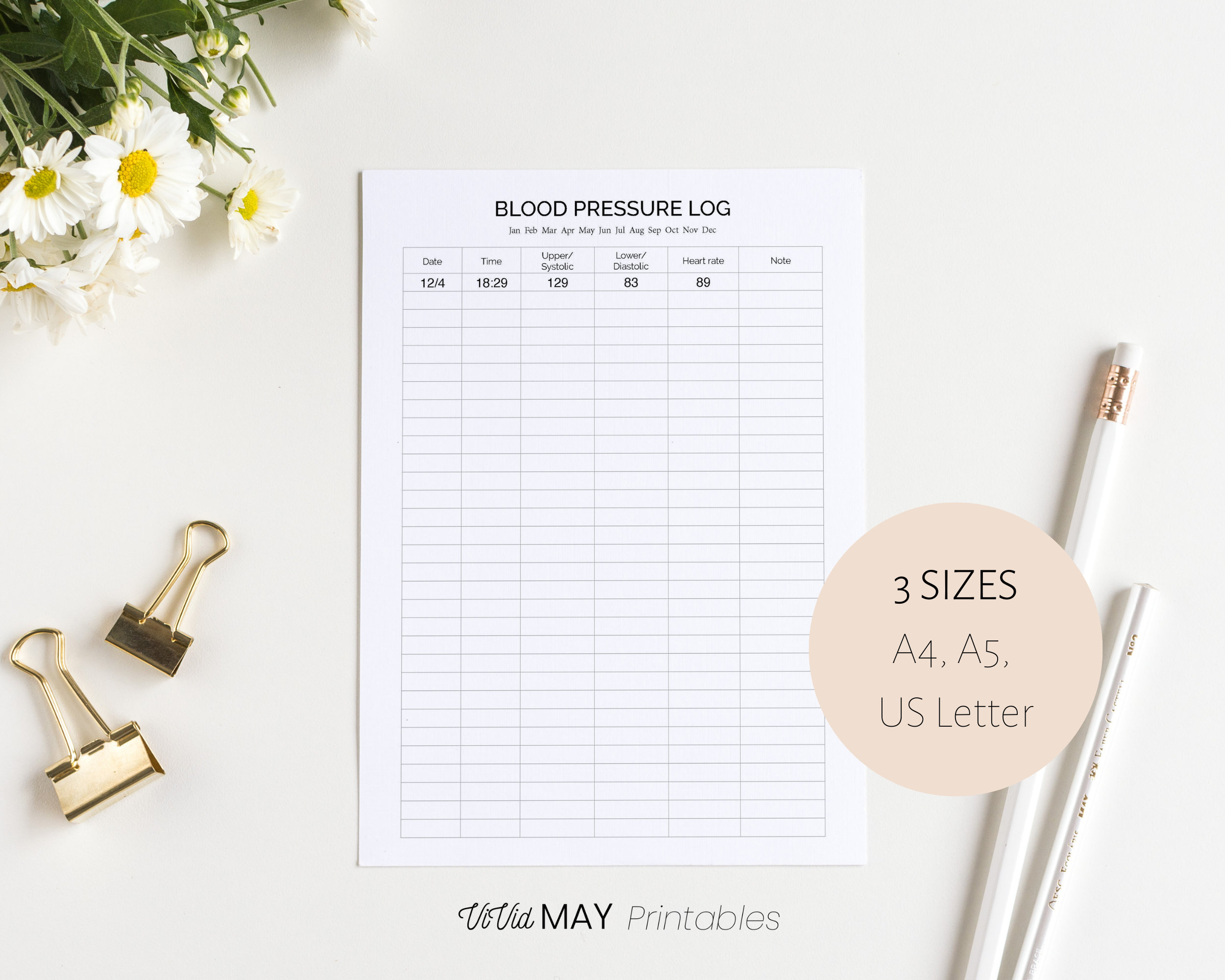 Blood Pressure Monthly Log, Blood Pressure Tracker, Blood Pressure Log ...