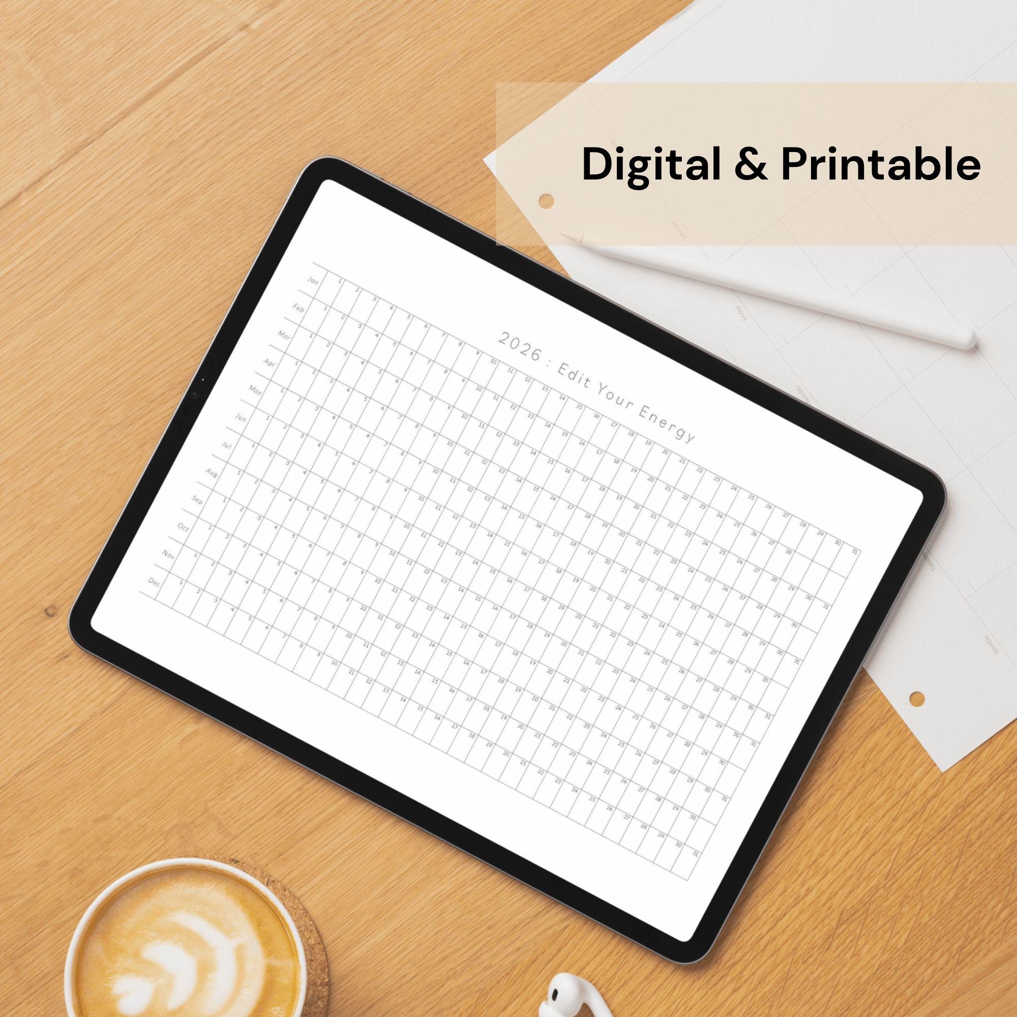 2026 Yearly Planner Printable Year at a Glance Large Wall Calendar One ...