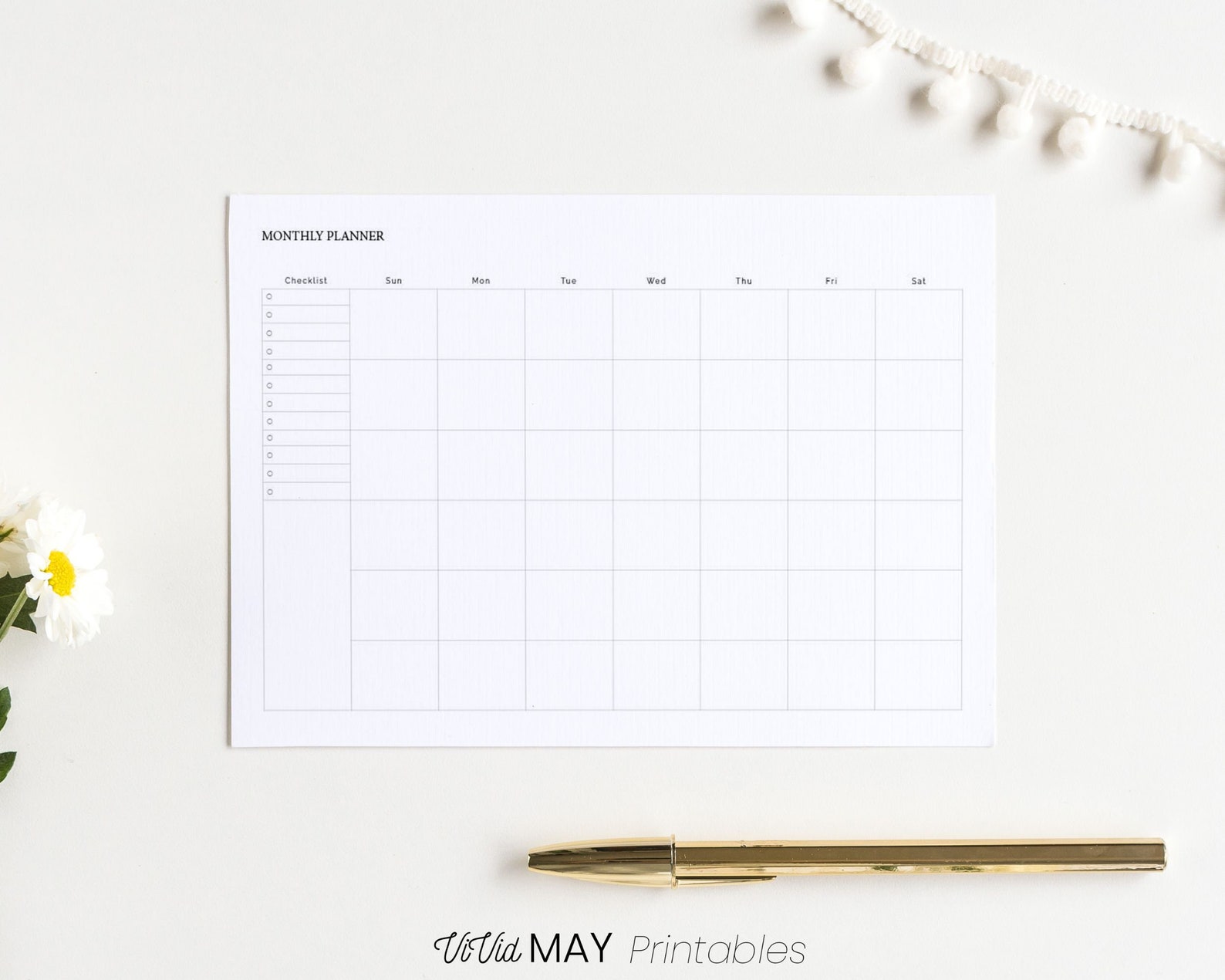 Undated Monthly Checklist Printable Planner, Productivity Monthly ...