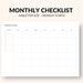 Undated Monthly Checklist Printable Planner, Productivity Monthly ...