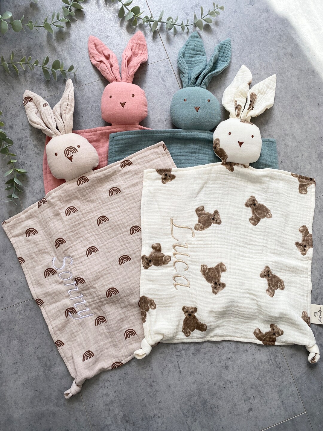 Organic Cotton Bunny Comforter 30x30cm Gender Neutral Baby Blanket Baby ...