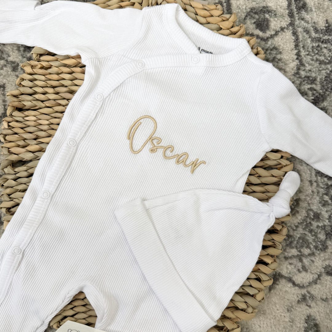 Personalised Baby Sleepsuit & Hat, Baby Gift, Babygrow, Baby Boy, Baby ...